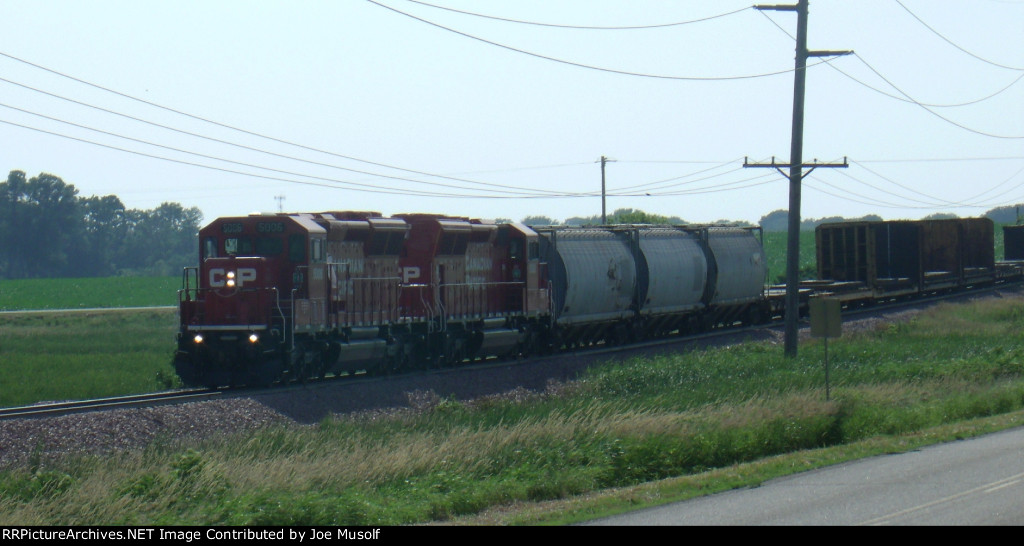 CP 5006 leads as the train heads East